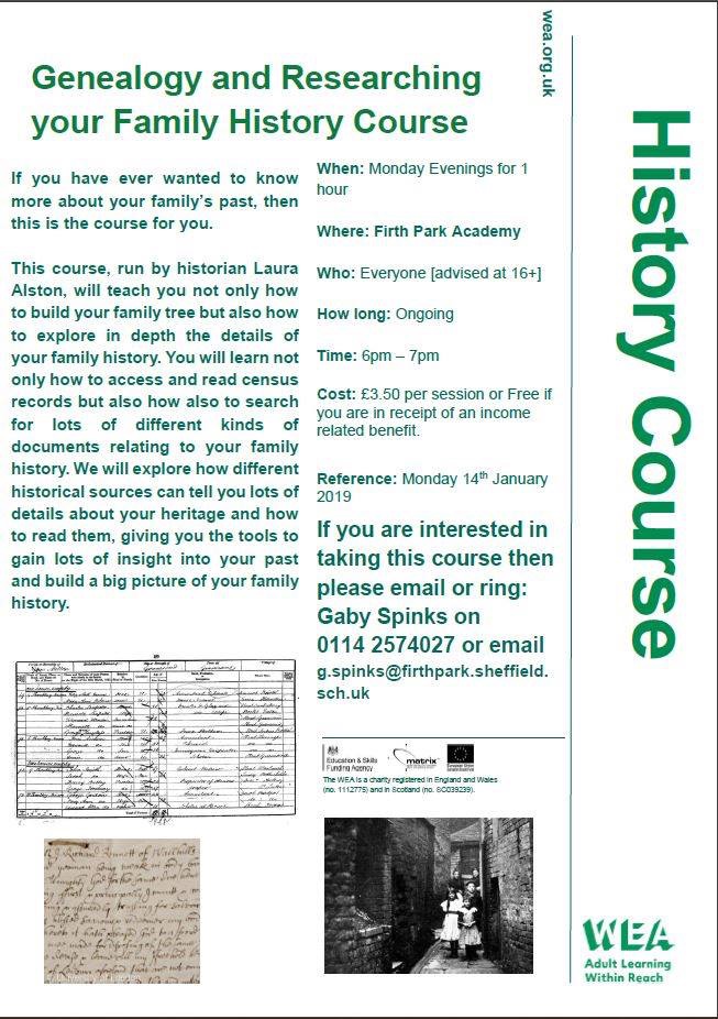 FREE places on WEA family history course for clients receiving income ...