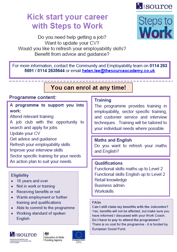 Kickstart your career with Steps to Work at The Source