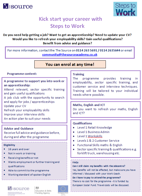 The Source seeks referrals for Steps to Work employment support programme