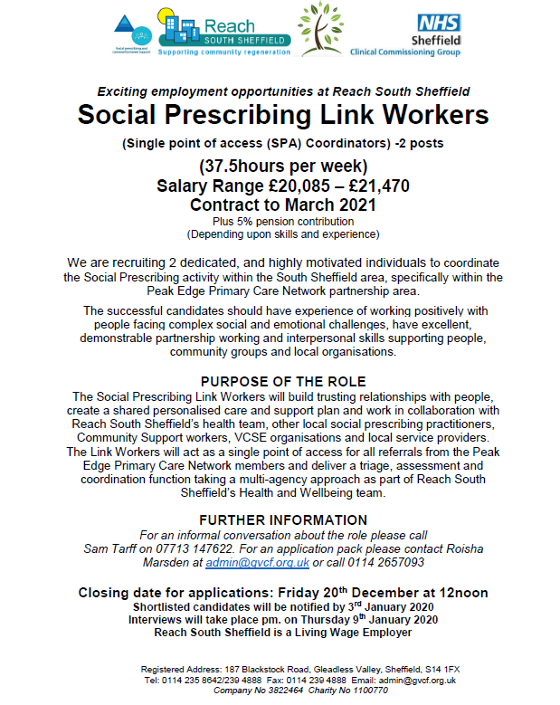 Job vacancy: Social Prescribing Link Workers (Reach)