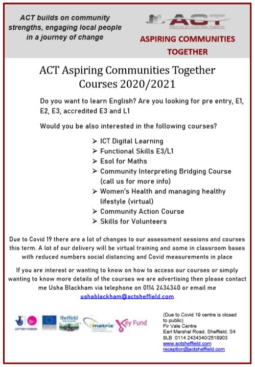 ACT Aspiring Communities Together Courses 2020/21