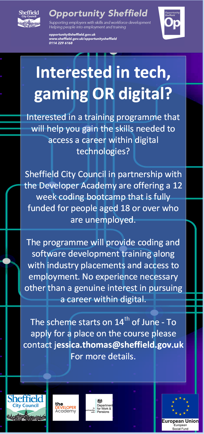 12-week coding bootcamp with SCC Sector Routeways starts 14 June