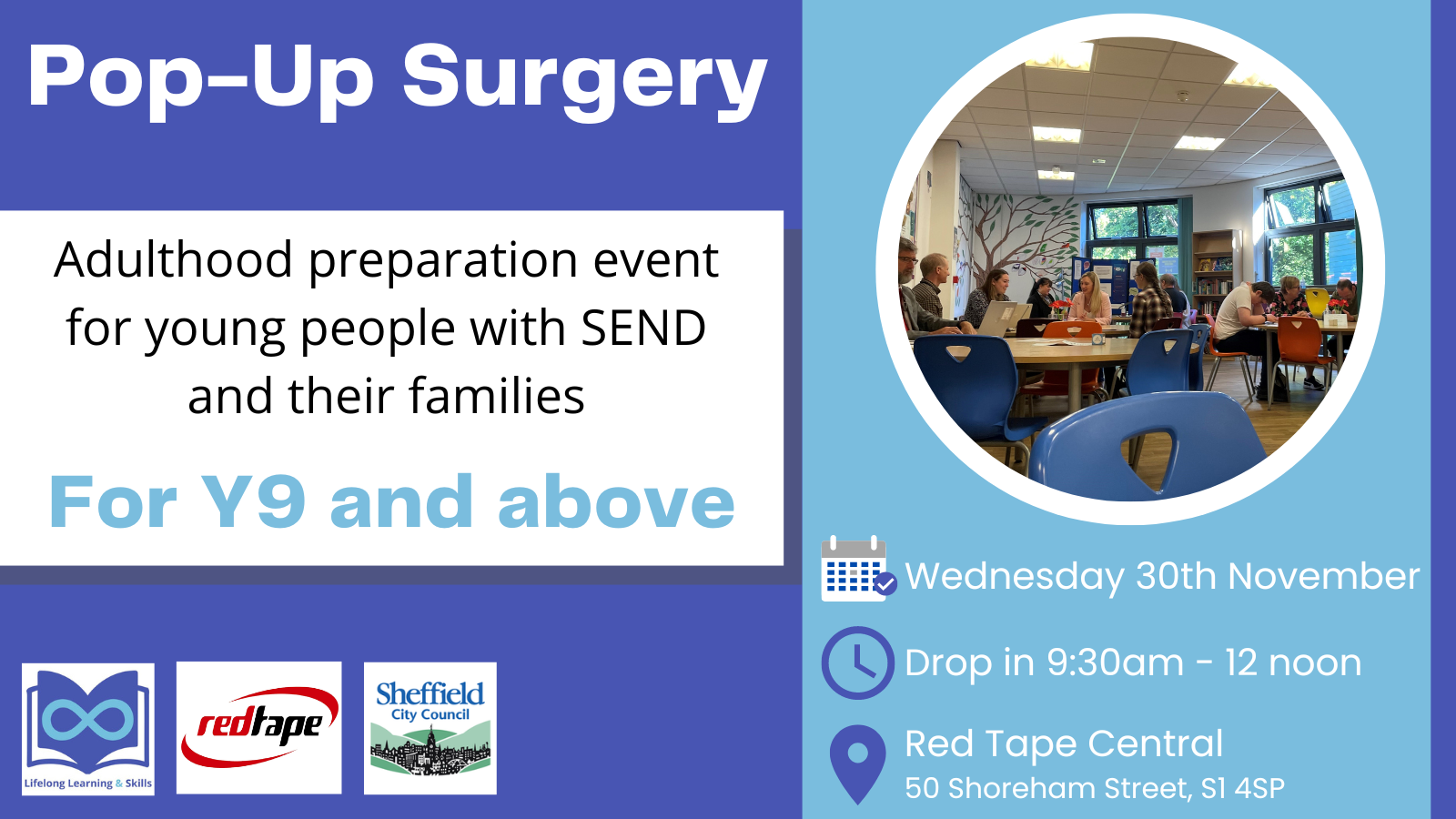 Attend the next SEND Pop-Up Surgery at Red Tape (Weds 30 Nov)