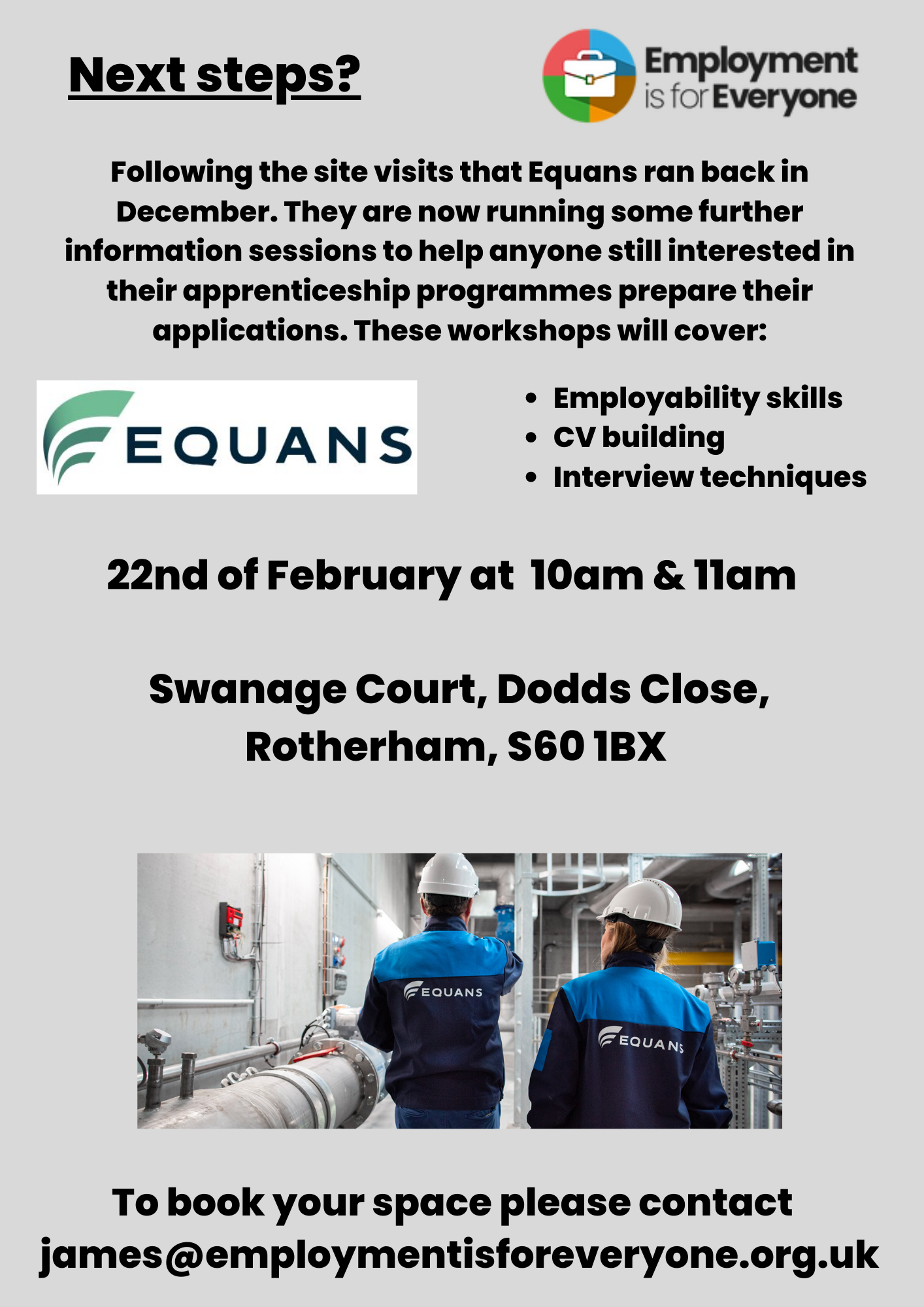 Register now for employability sessions from Equans and Employment is ...