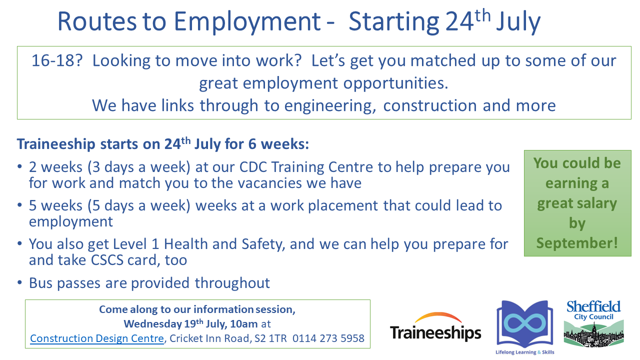 SCC Routes into Employment traineeship to begin on Mon 24 July