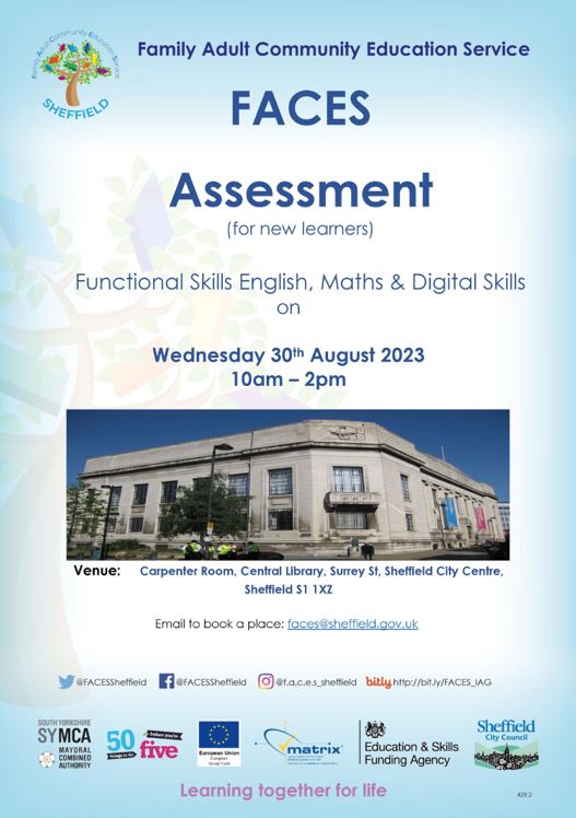 FACES announce Weds 30 August as assessment date for Functional Skills