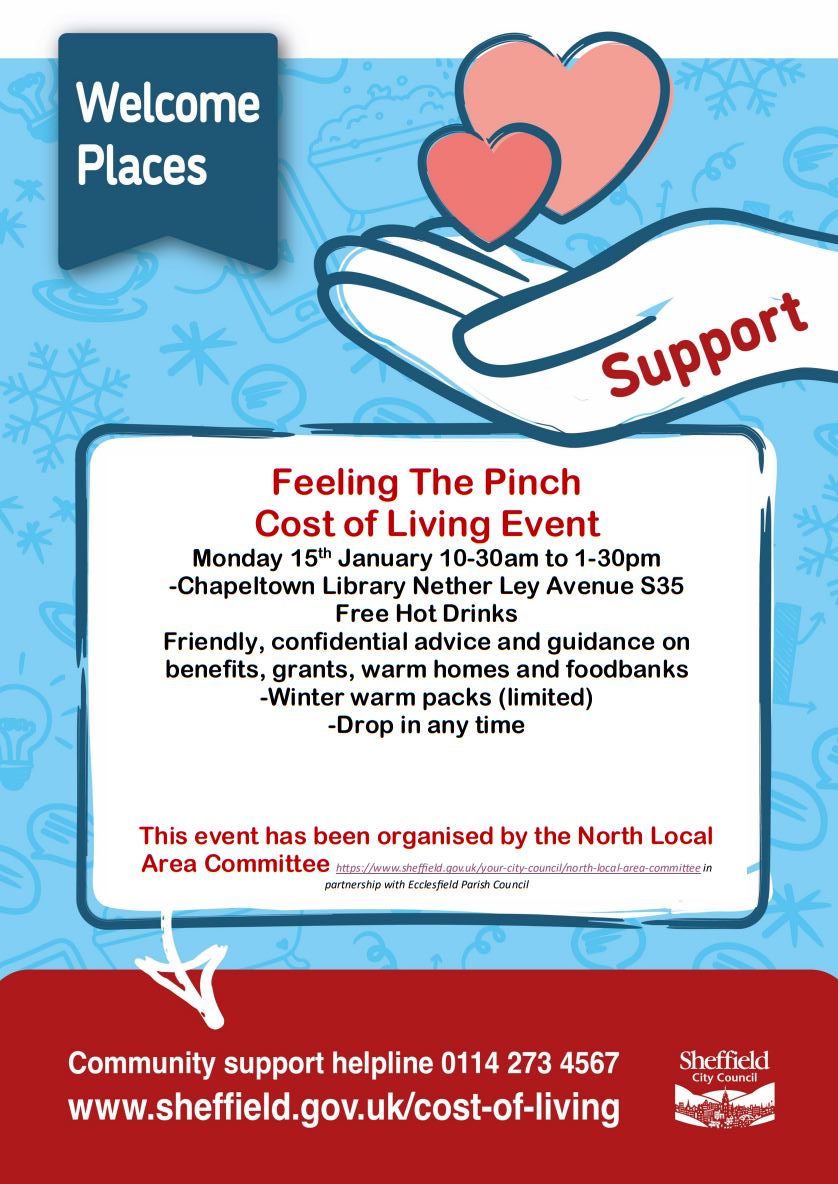 Cost of Living drop in session on 15 Jan at Chapeltown library
