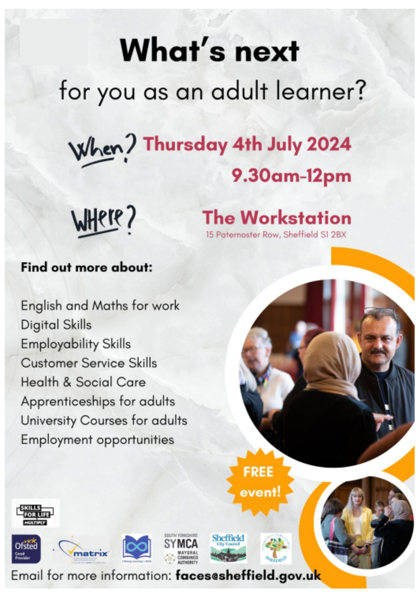 FACES What’s next for you as an adult learner event on Thursday 4 July 2024