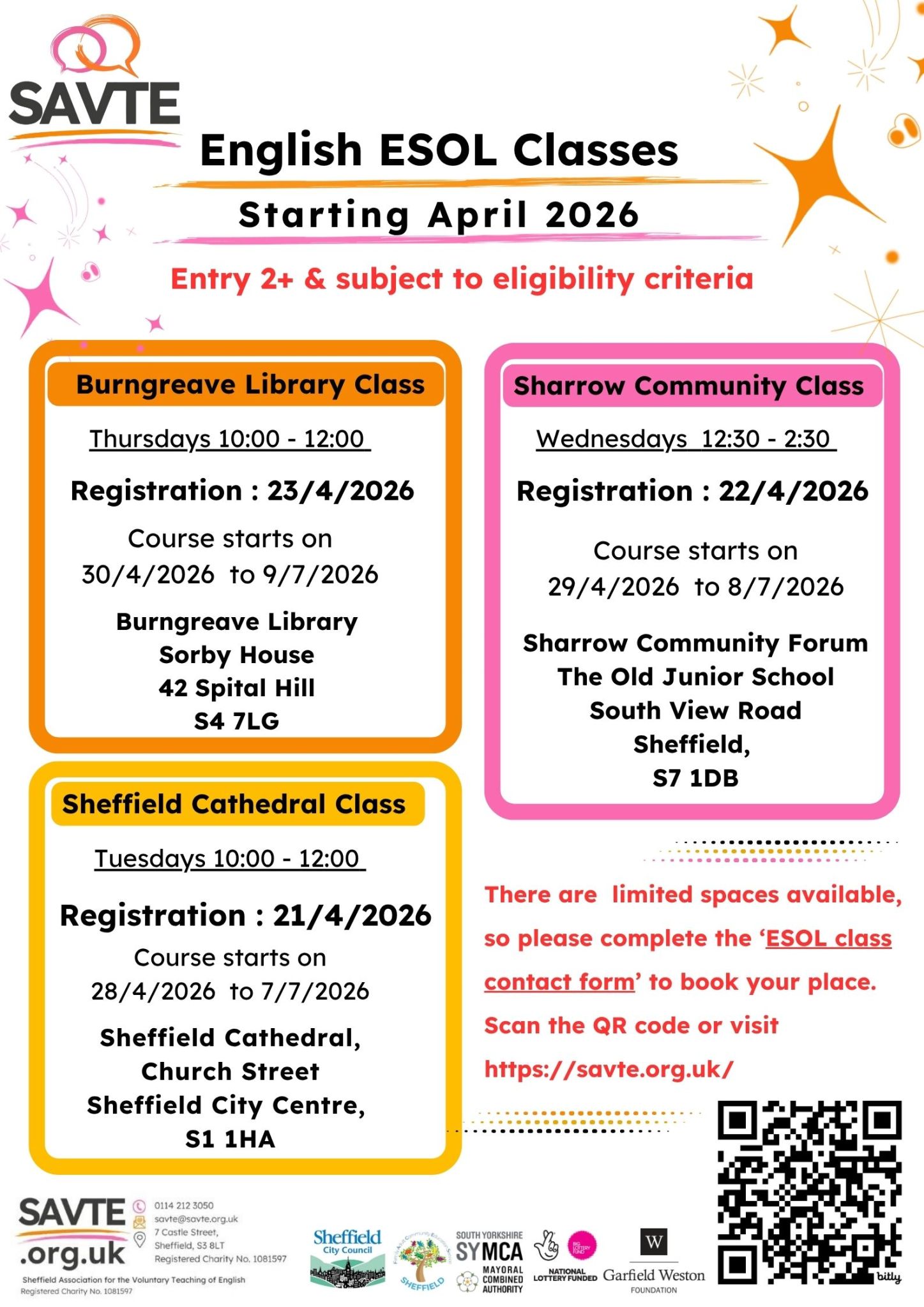 SAVTE: English ESOL classes start April 2026
